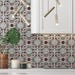 Pink and Black Floral Ceramic Tile - Floral Kitchen Backsplash Tile ...