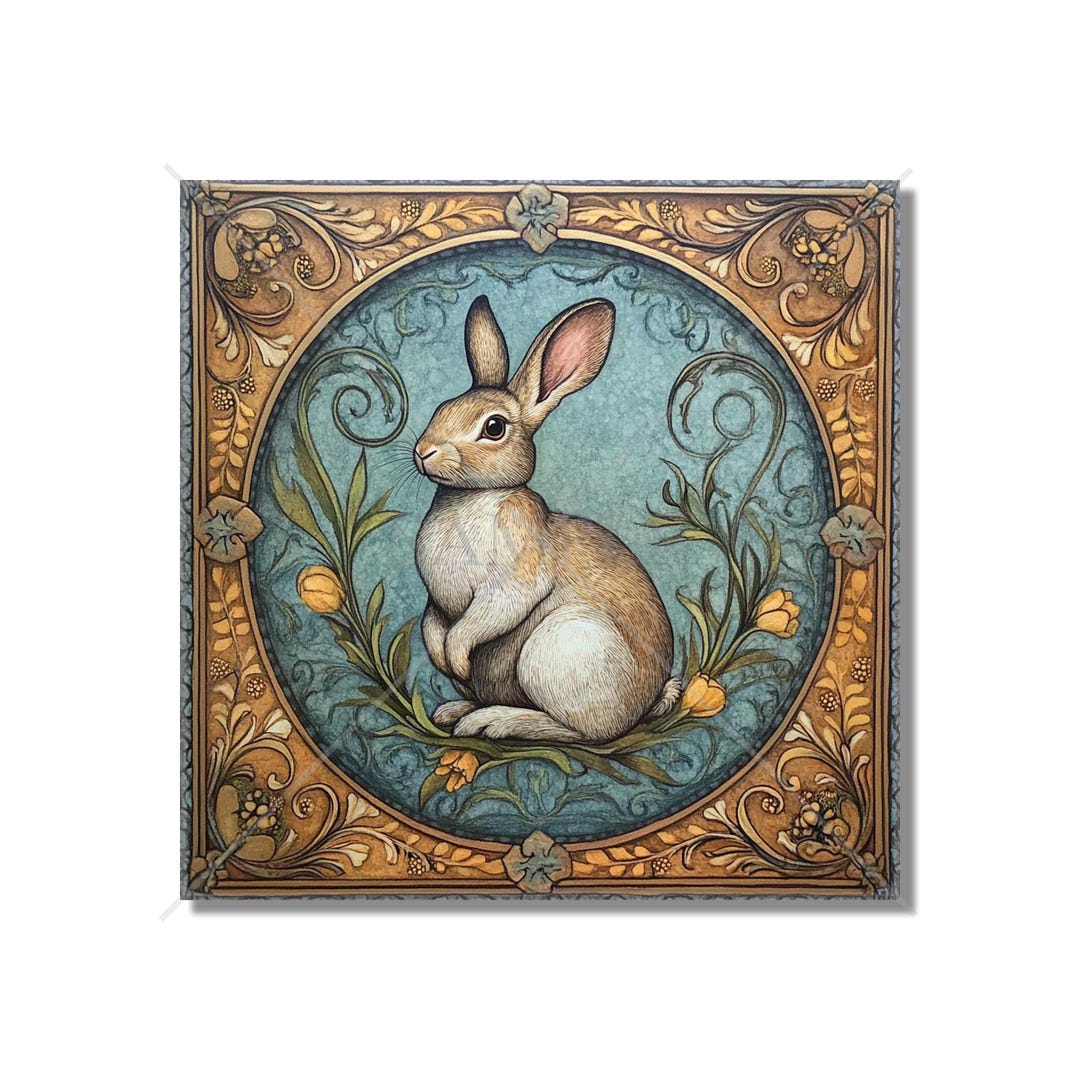 Bunny Rabbit Ceramic Tile William Morris Vintage Design Rabbit Ceramic ...