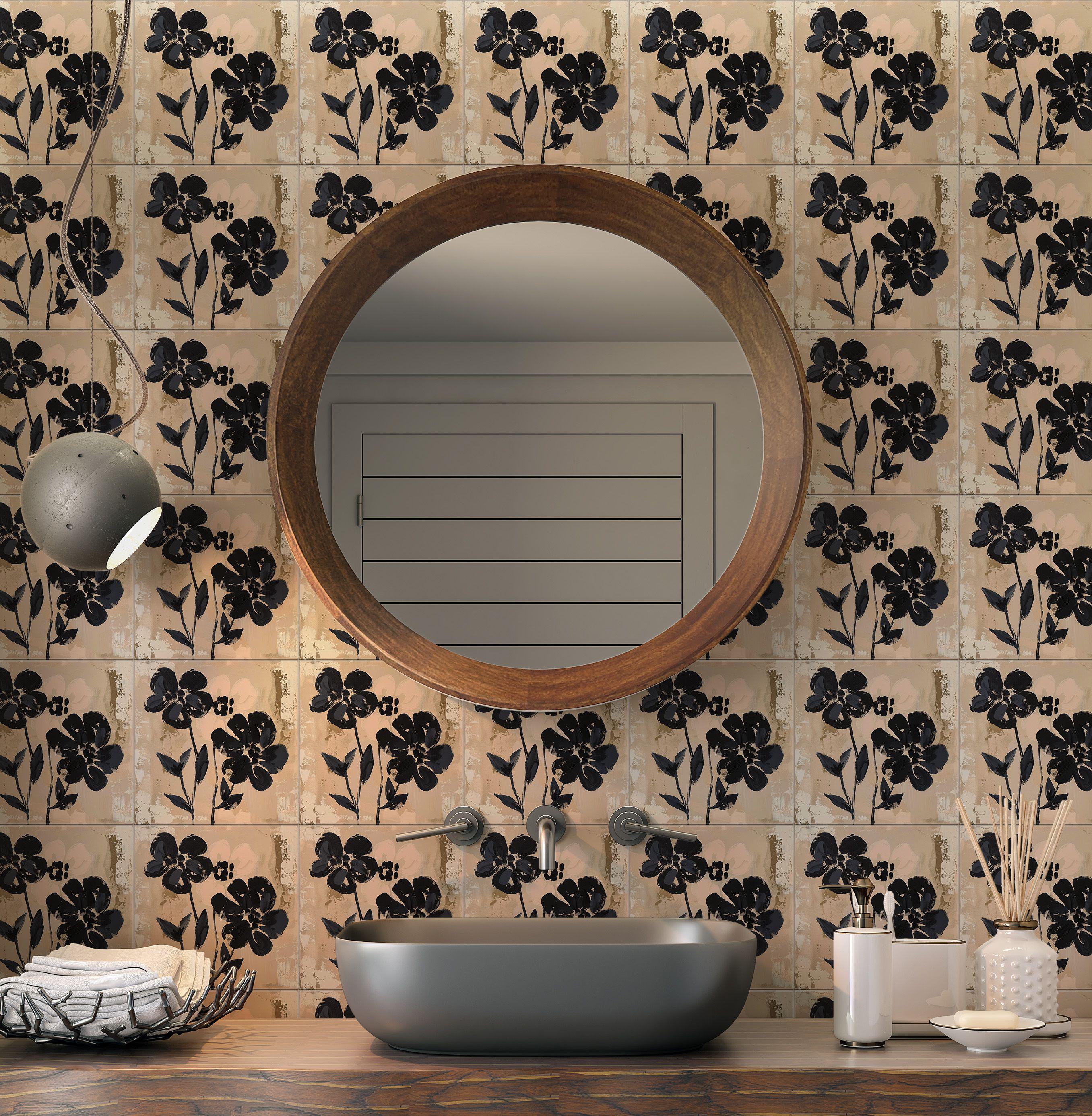 Modern Floral Design Ceramic Accent Tile - Floral Design Kitchen Accent ...