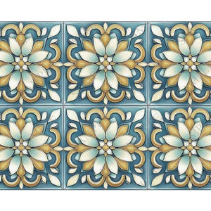 Blue Green Cream Patterned Ceramic Tile - Unique Decorative Kitchen ...
