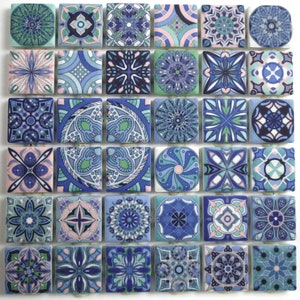 Ceramic Mosaic Tiles - Boho Medallions Blue Mixed Mosaic Tiles - 36 ...
