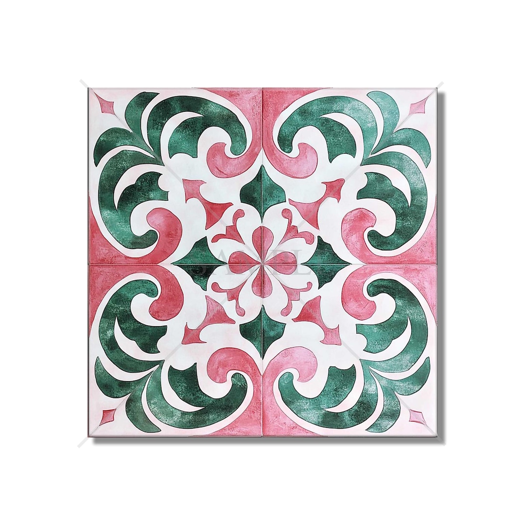 Pink and Green Patterned Ceramic Tile - Vintage Moroccan Tile Design ...
