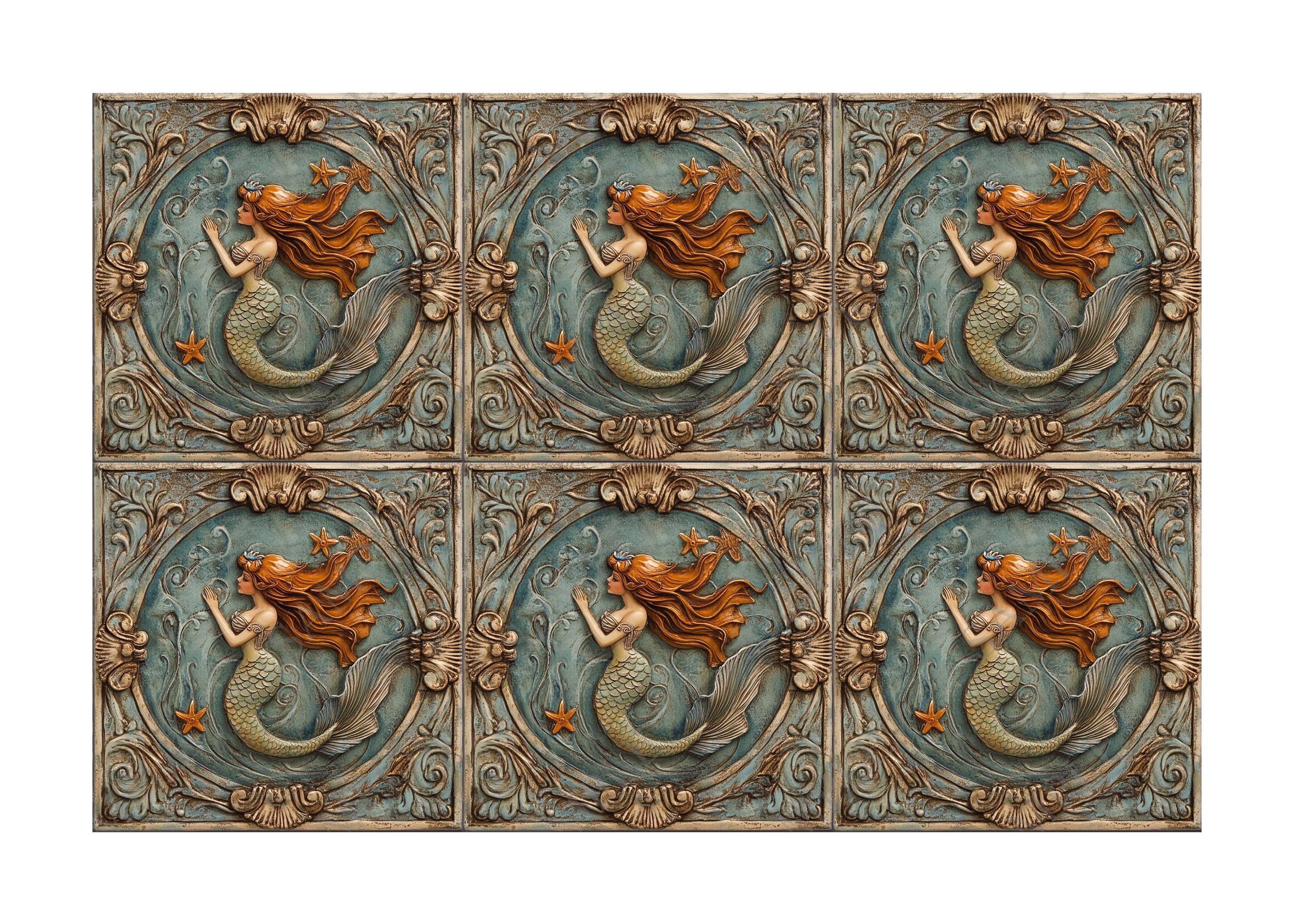 Mermaid Design Ceramic Tile - Mermaid Home Decor Tile - Mermaid Accent ...