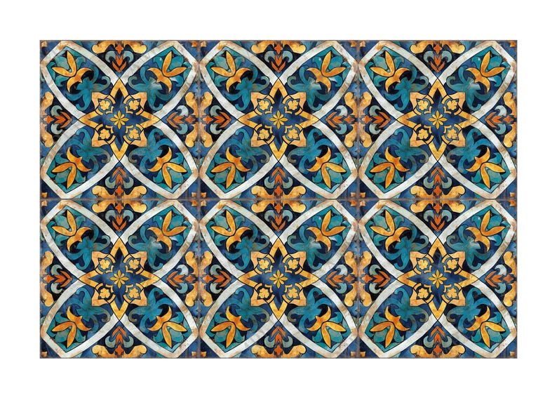 Blue and Orange Patterned Ceramic Tile - Vintage Moroccan Tile Design ...