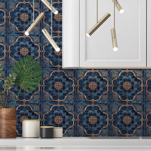 Dark Blue Patterned Ceramic Tile Kitchen Backsplash Tile Bathroom Wall ...