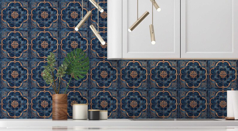 Dark Blue Patterned Ceramic Tile Kitchen Backsplash Tile Bathroom Wall ...
