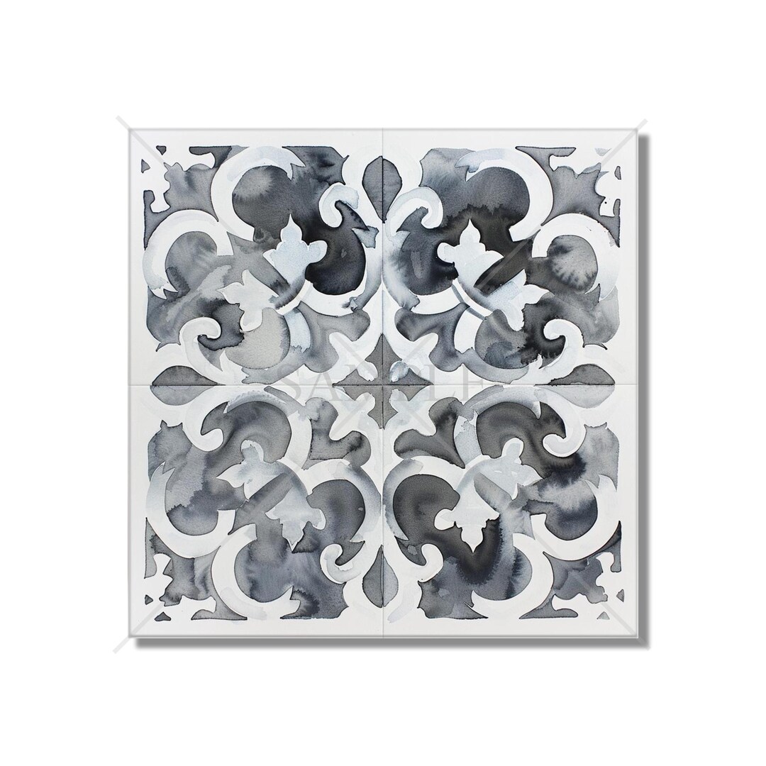 Cool Grey Ceramic Tile Backsplash - Patterned Grey Tile Design - Unique ...