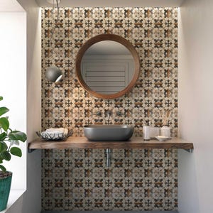 Vintage Neutral Tones Ceramic Tile Unique Patterned Kitchen Backsplash ...
