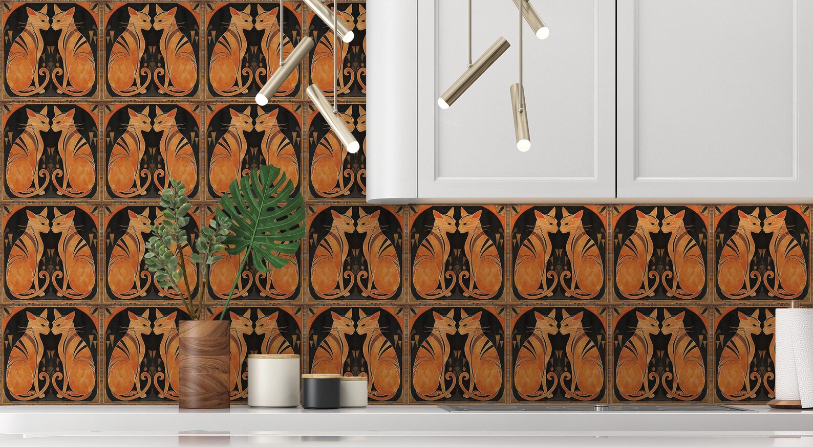 Orange Cat Design Ceramic Tile - Kitchen Backsplash and Bathroom ...