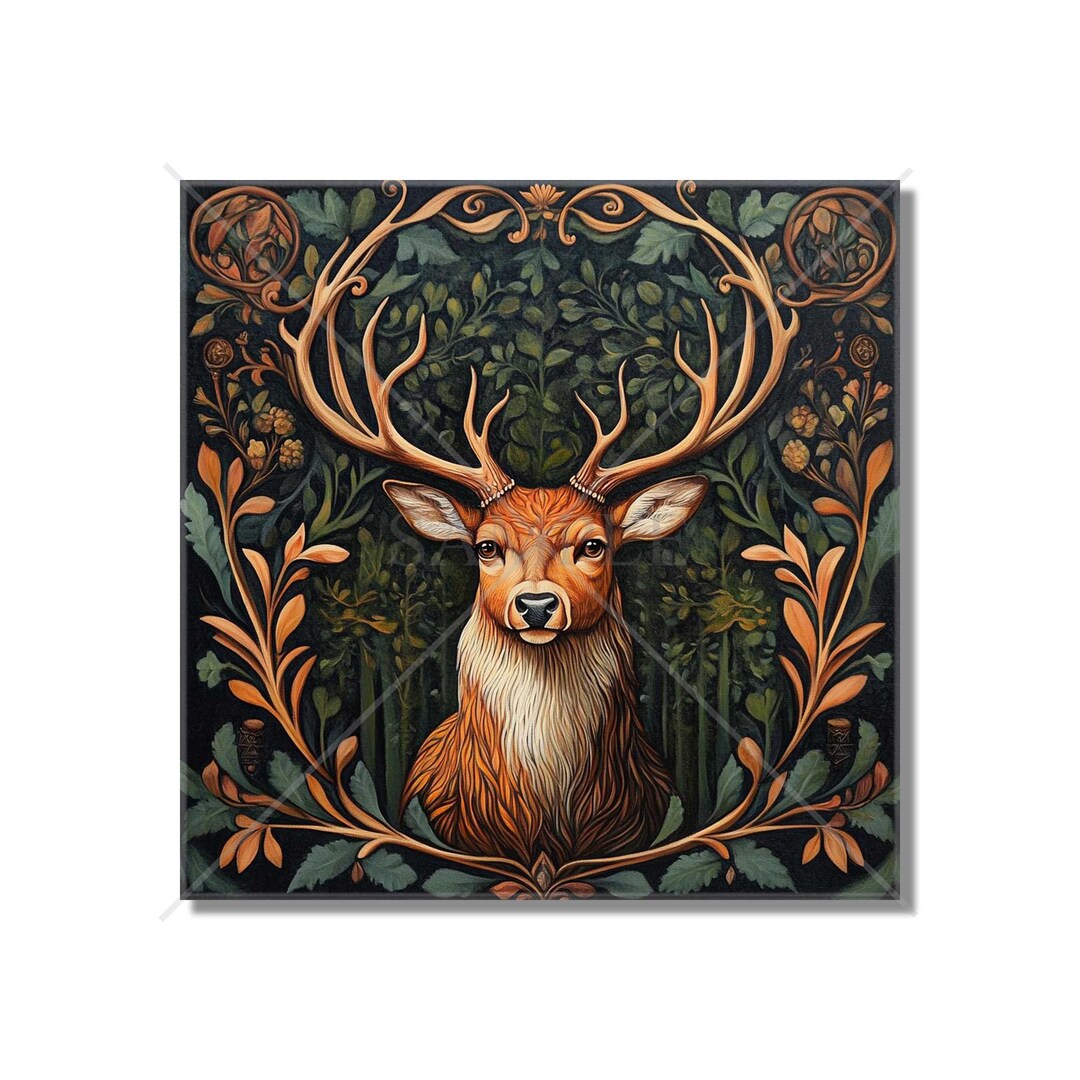 Deer Design Ceramic Tile Woodland Deer Vintage Design Deer Ceramic Tile ...