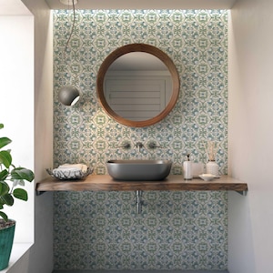 Blue Green White Ceramic Tile - Blue Green Unique Kitchen Backsplash ...