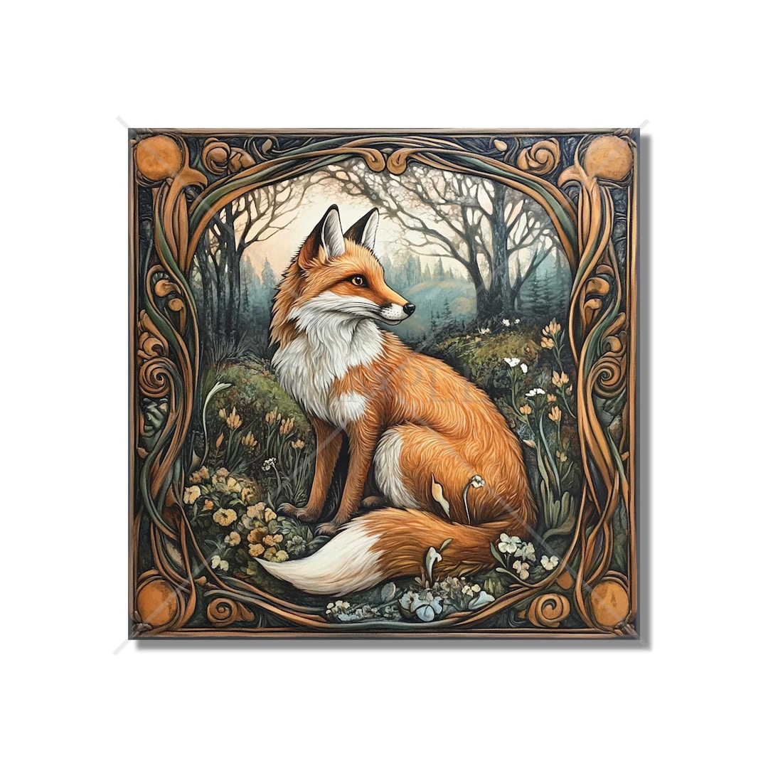 Fox Design Ceramic Tile - Vintage Woodland Fox Design Ceramic Tile ...
