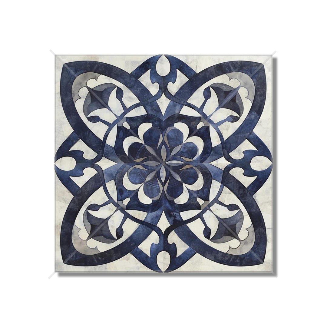 Navy Blue Grey Ceramic Tile Vintage Moroccan Tile Design Kitchen ...