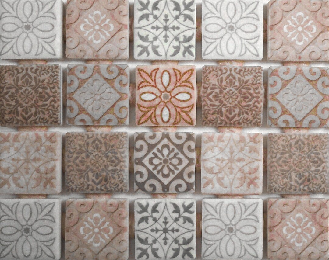 Ceramic Mosaic Tiles - Copper Rust Grey Vintage Design Medallions ...