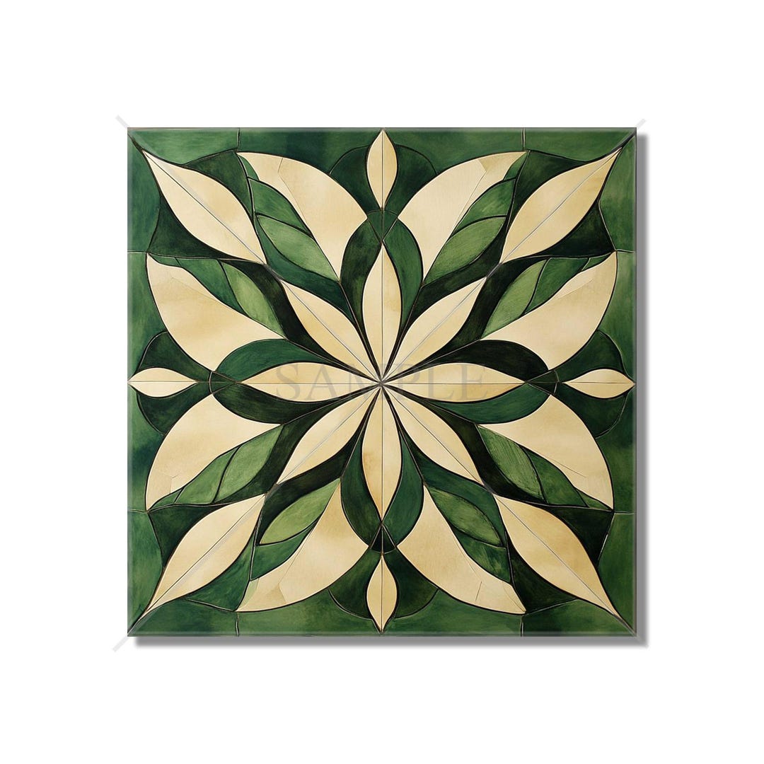 Dark Green Beige Patterned Ceramic Tile - Green Kitchen Backsplash Tile ...