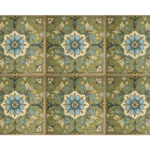 Blue and Green Ceramic Tile Antique Floral - Green Blue Tan Kitchen ...