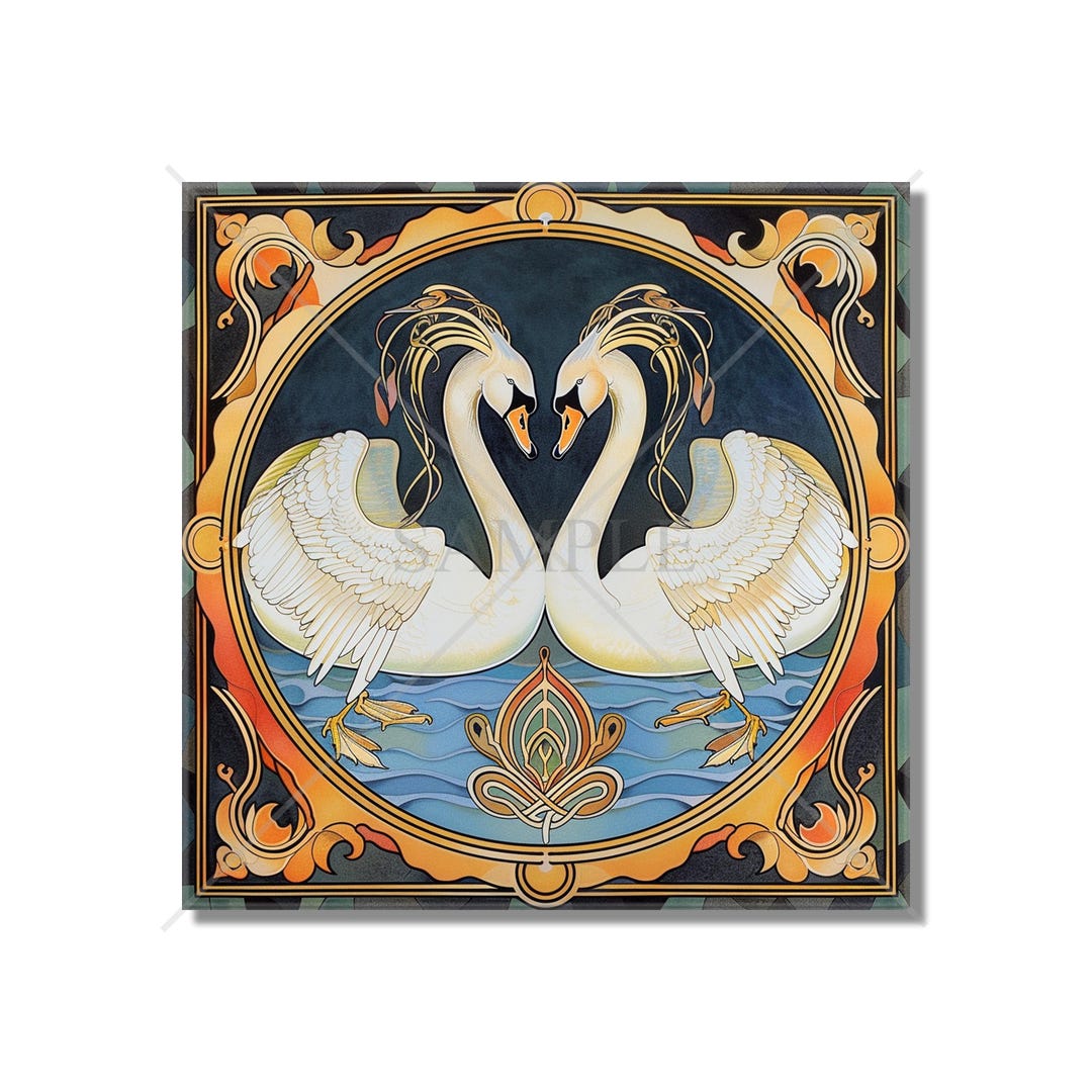 Art Nouveau Swan Design Ceramic Tile - Unique Art Nouveau Kitchen ...