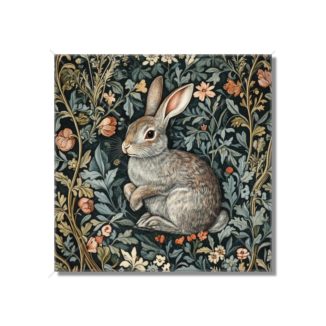 Bunny Rabbit Ceramic Tile William Morris Vintage Design Rabbit Ceramic ...