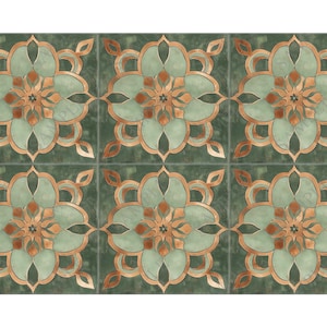 Sage Green Copper Ceramic Tile Vintage Moroccan Tile Design Kitchen ...