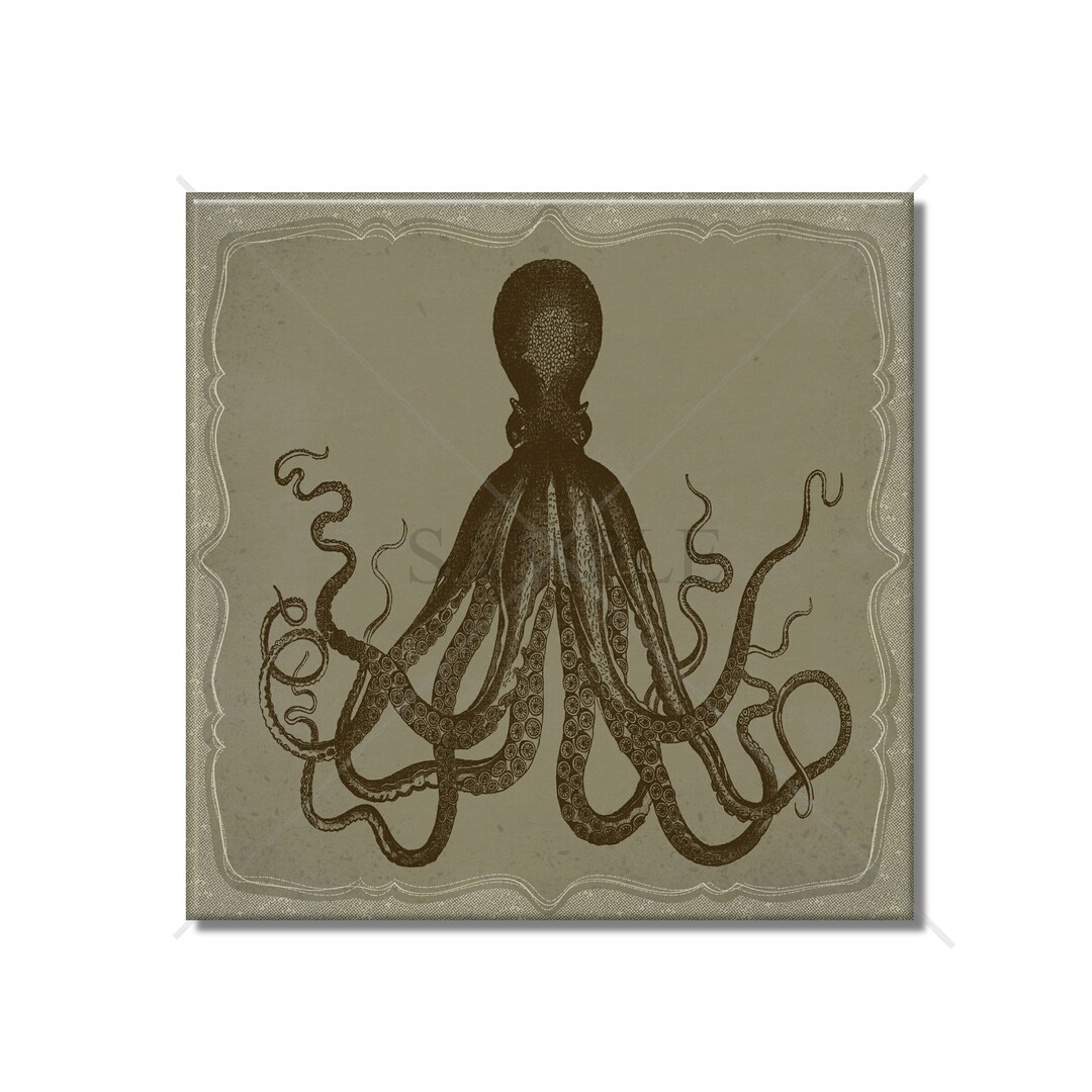 Sage Grey Brown Vintage Octopus Ceramic Tile Octopus Kitchen - Etsy