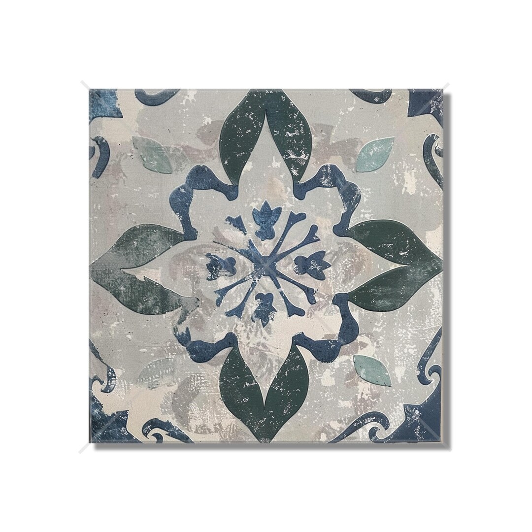 Green Grey Blue Patterned Ceramic Tile - Vintage Moroccan Tile Design ...