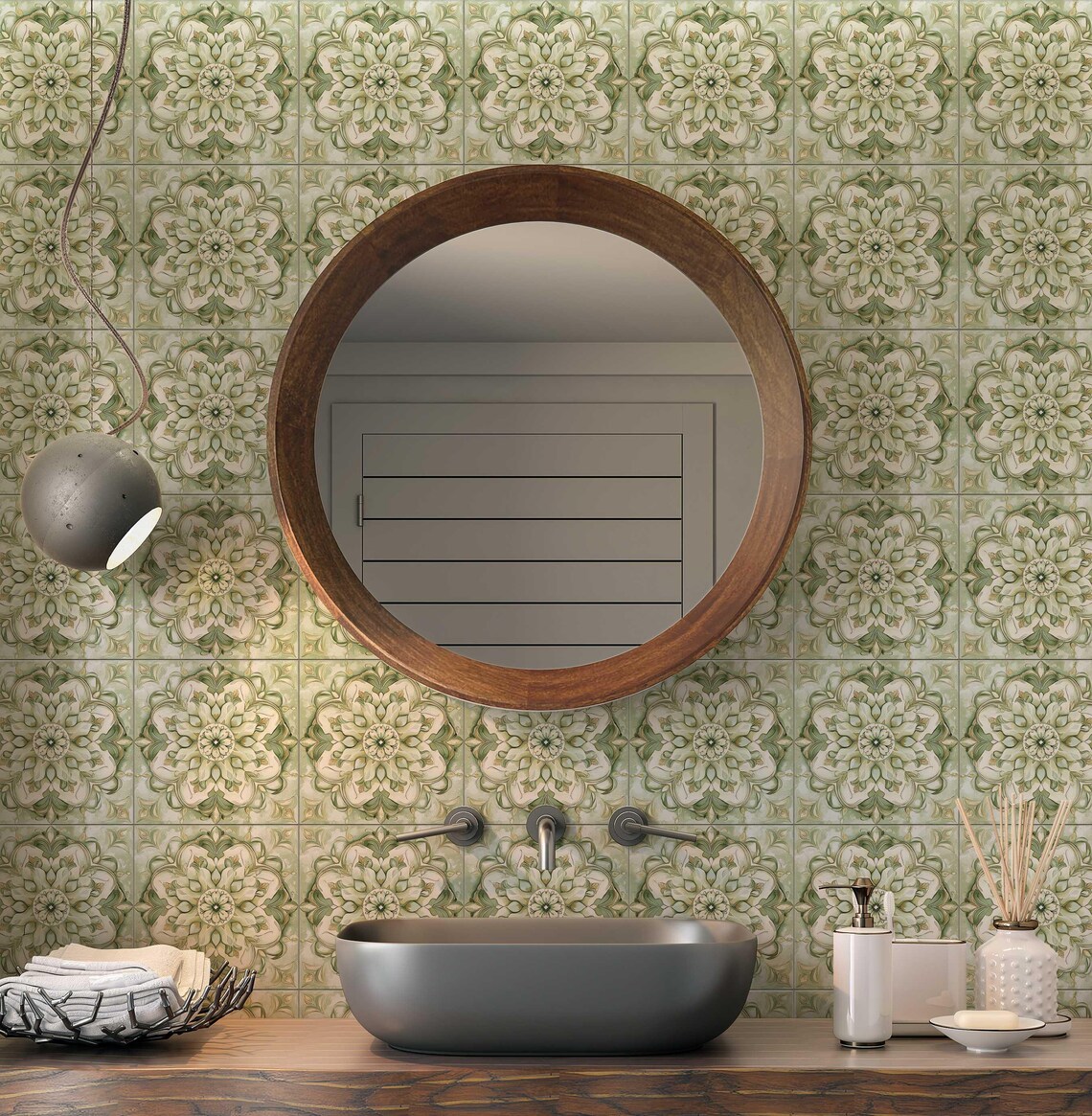 Light Green Ceramic Tile Vintage Design Tile - Light Green Kitchen ...