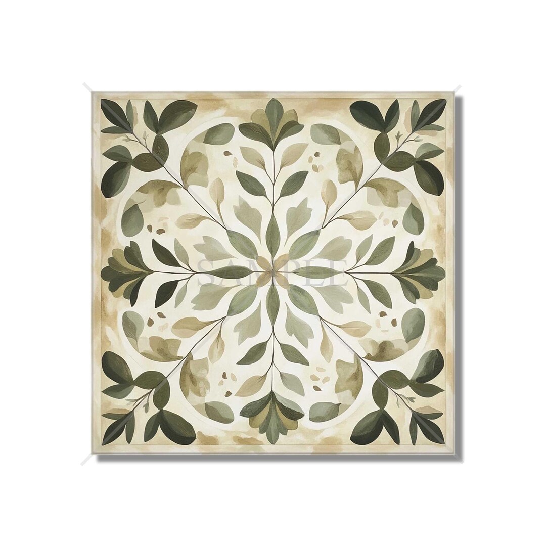 Green Beige Botanical Ceramic Tile Patterned Kitchen Backsplash Tile ...