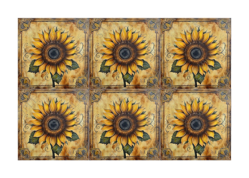 Sunflower Design Ceramic Accent Tile - Floral Design Kitchen Accent ...