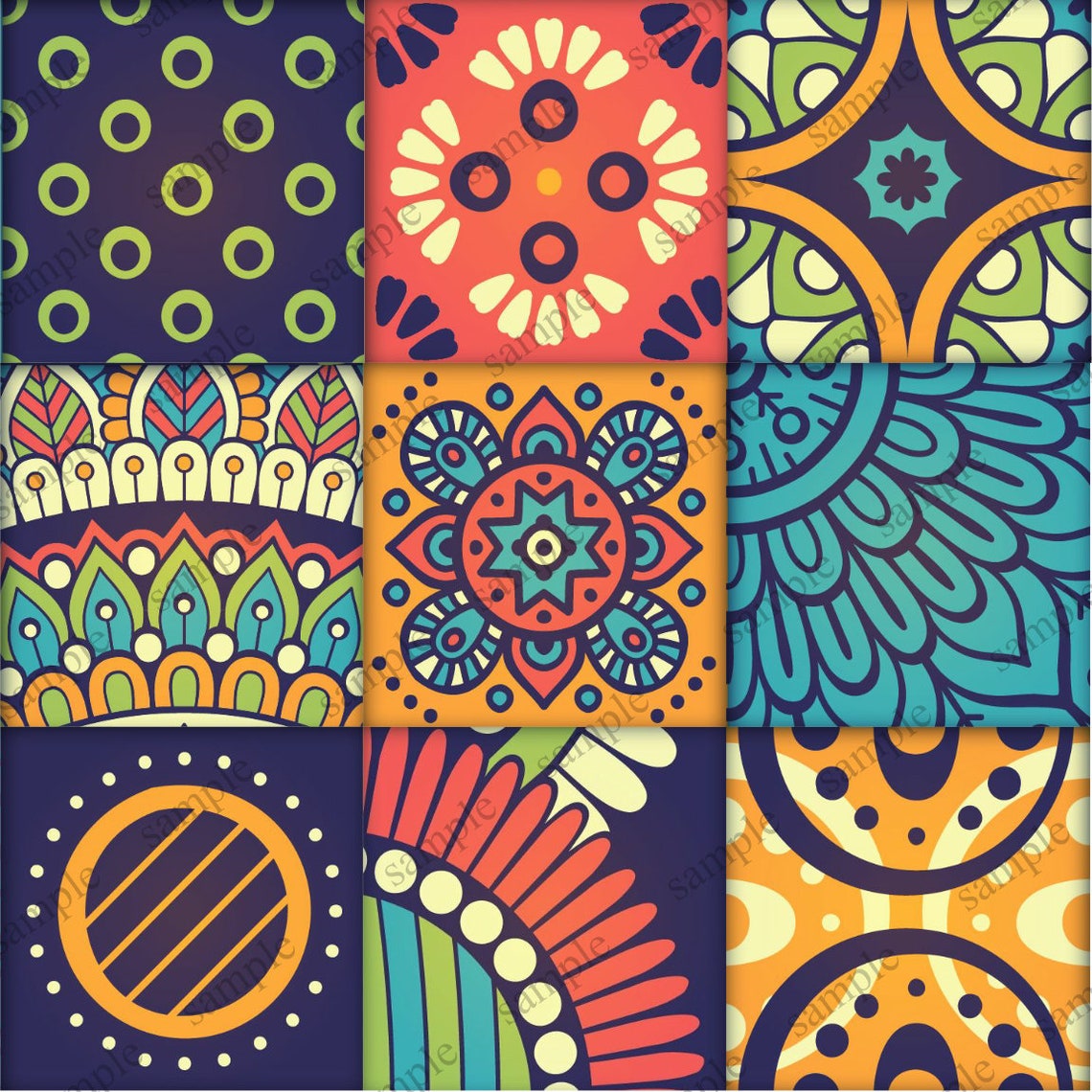 Patchwork Ceramic Wall Tiles Vintage Colors Mix 9 Piece | Etsy