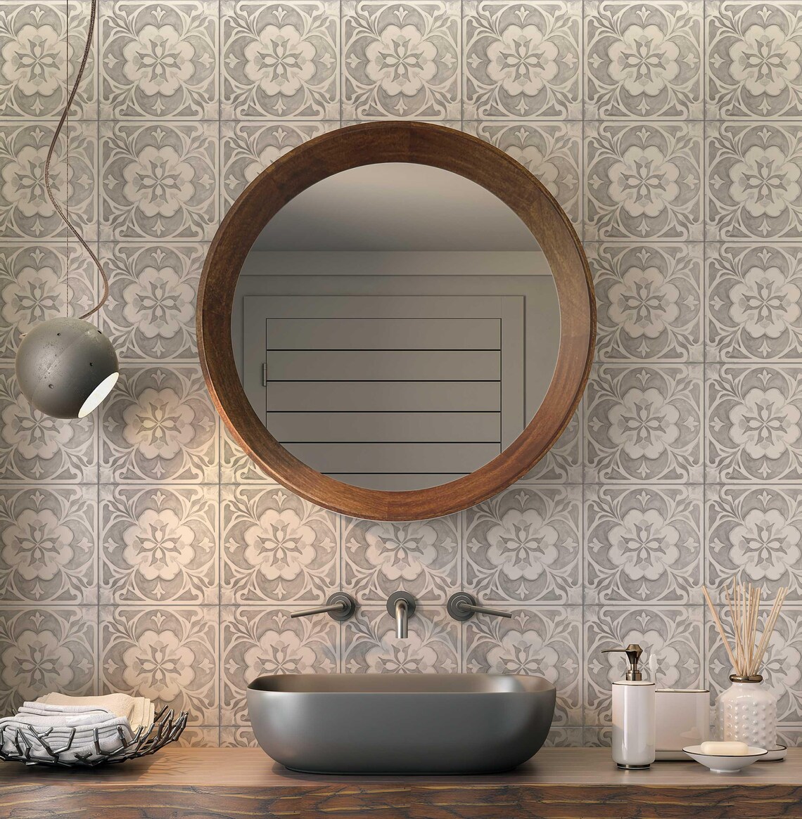 Ceramic Tile Gray Patterned Vintage Design Grey Ceramic Tiles - Grey ...