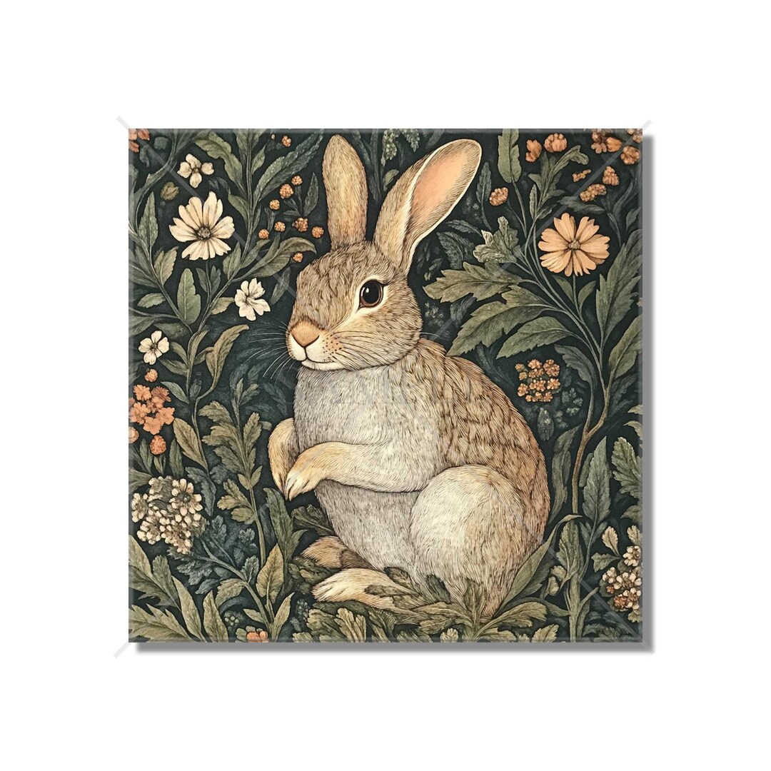 Bunny Rabbit Ceramic Tile William Morris Vintage Design Rabbit Ceramic ...