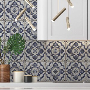 Ceramic Tile Blue Grey Patterned Vintage Design Kitchen Backsplash ...