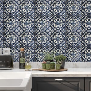 Blue Patterned Ceramic Tile - Blue Kitchen Backsplash Tile - Vintage ...