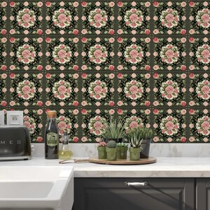 Vintage Pink Roses Design Ceramic Accent Tile Floral Design Kitchen ...