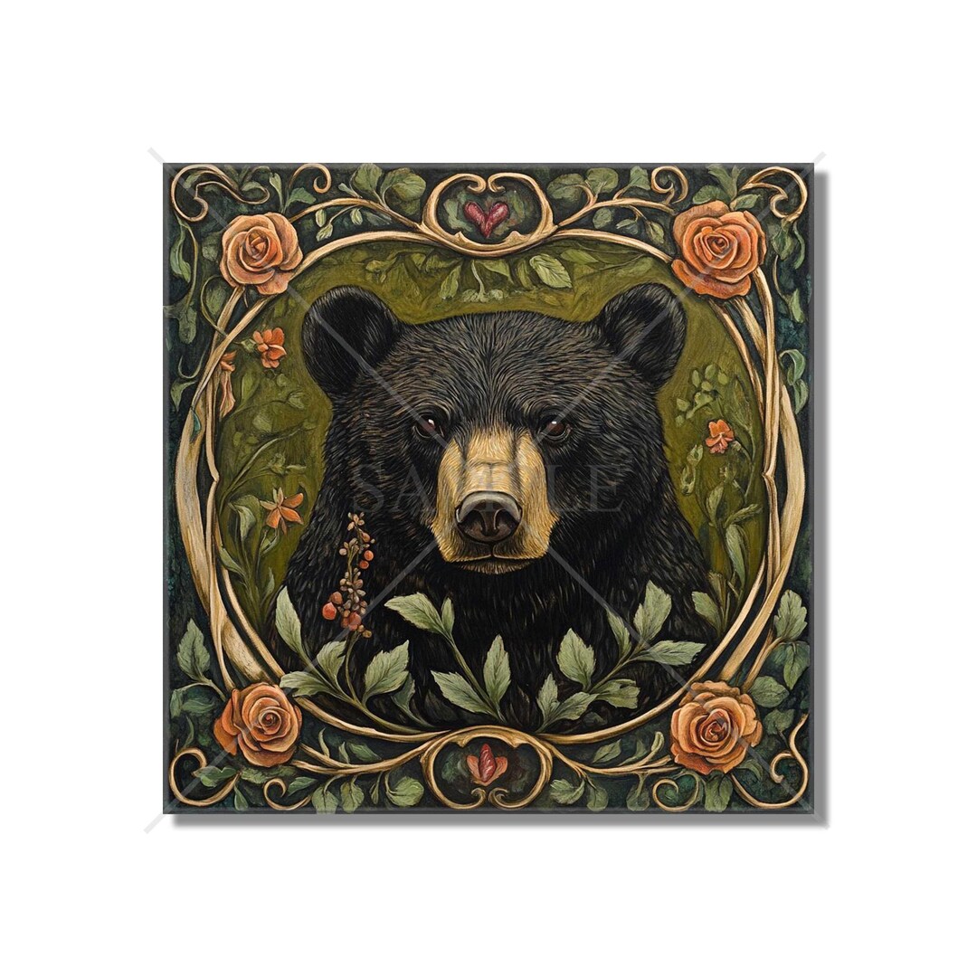 Black Bear Design Ceramic Tile - Decorative Bear Ceramic Tiles - Animal ...