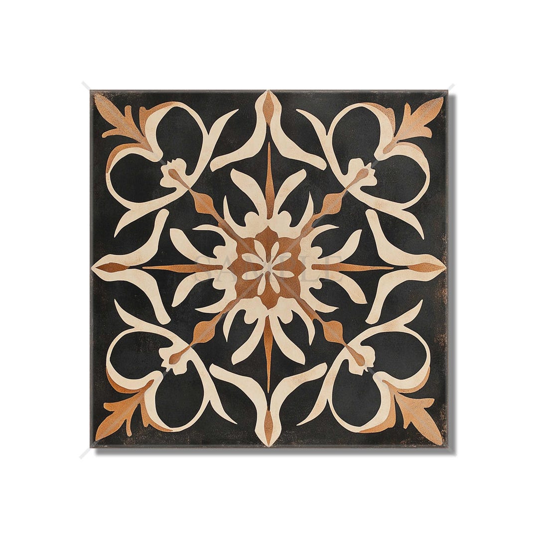 Aged Black & Rust Ceramic Tile - Vintage Patterned Kitchen Backsplash ...