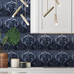 Ceramic Tile Dark Blue Vintage Art Deco Design - Art Deco Kitchen ...