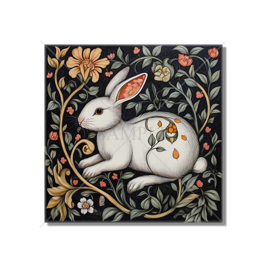 White Rabbit Ceramic Tile Woodland Rabbit Ceramic Tile William Morris ...