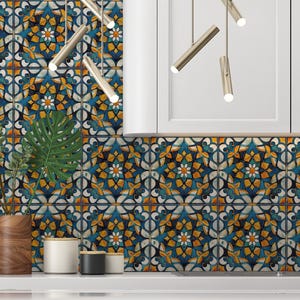 Blue and Orange Patterned Ceramic Tile - Vintage Moroccan Tile Design ...