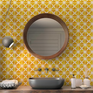 Yellow and White Ceramic Tile - Yellow Kitchen Tile - Yellow Backsplash ...