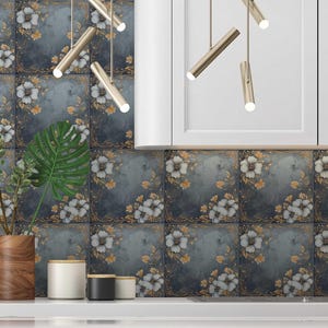 Gray Floral Ceramic Tile - Tile With Flowers Kitchen Backsplash Tile ...