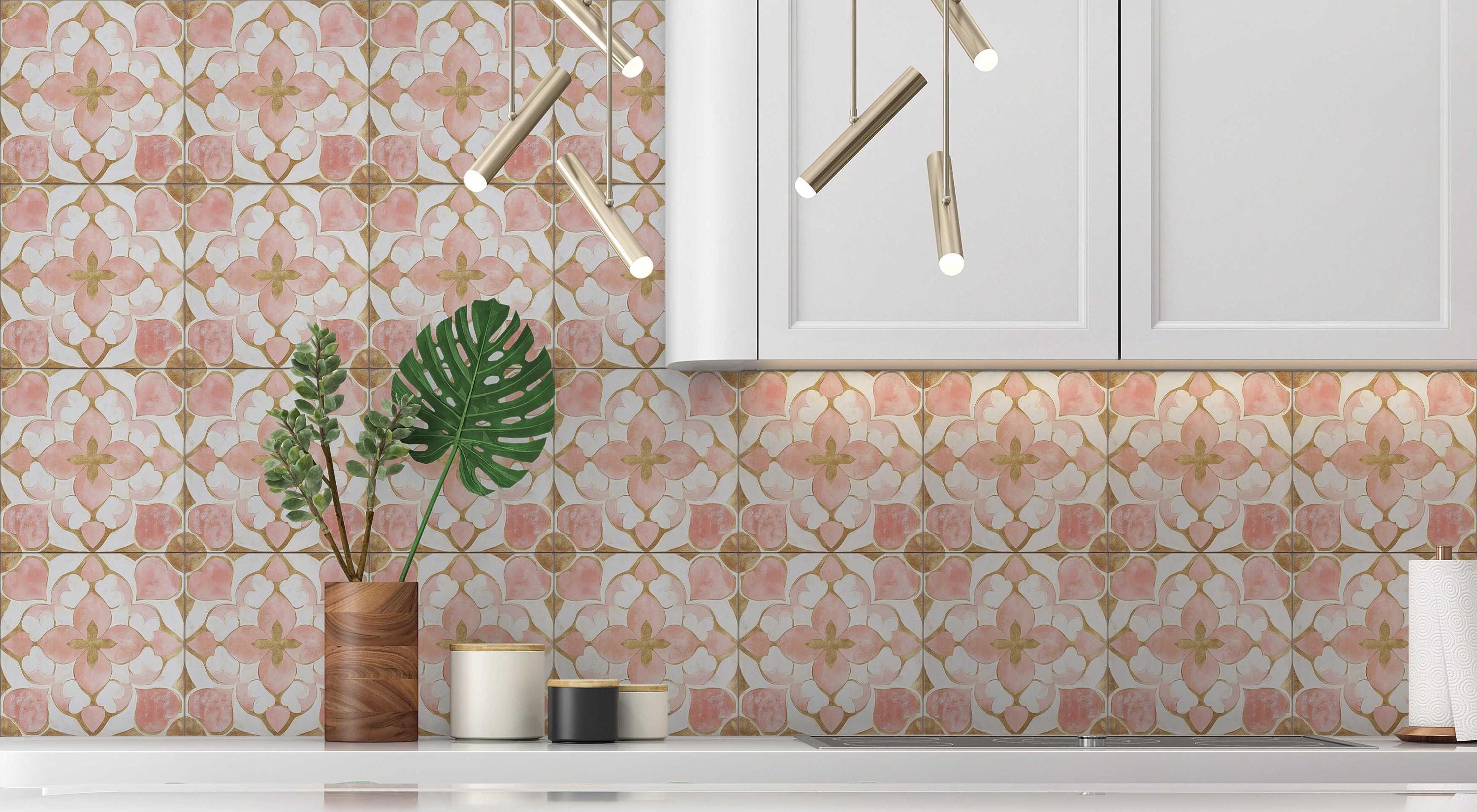 Pink Ceramic Tile Pink and White Kitchen Backsplash Tile Elegant Design ...