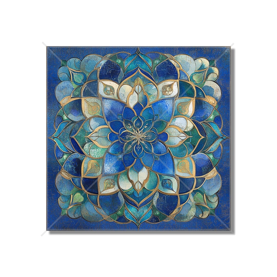 Vintage Blue Patterned Ceramic Tile - Aged Design Tile - Unique Blue ...