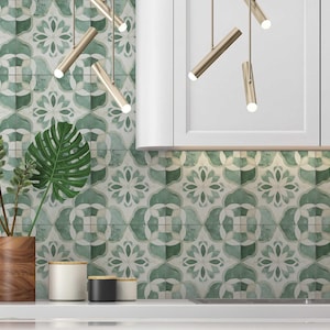 Green Patterned Ceramic Tile - Vintage Moroccan Design Green Kitchen ...