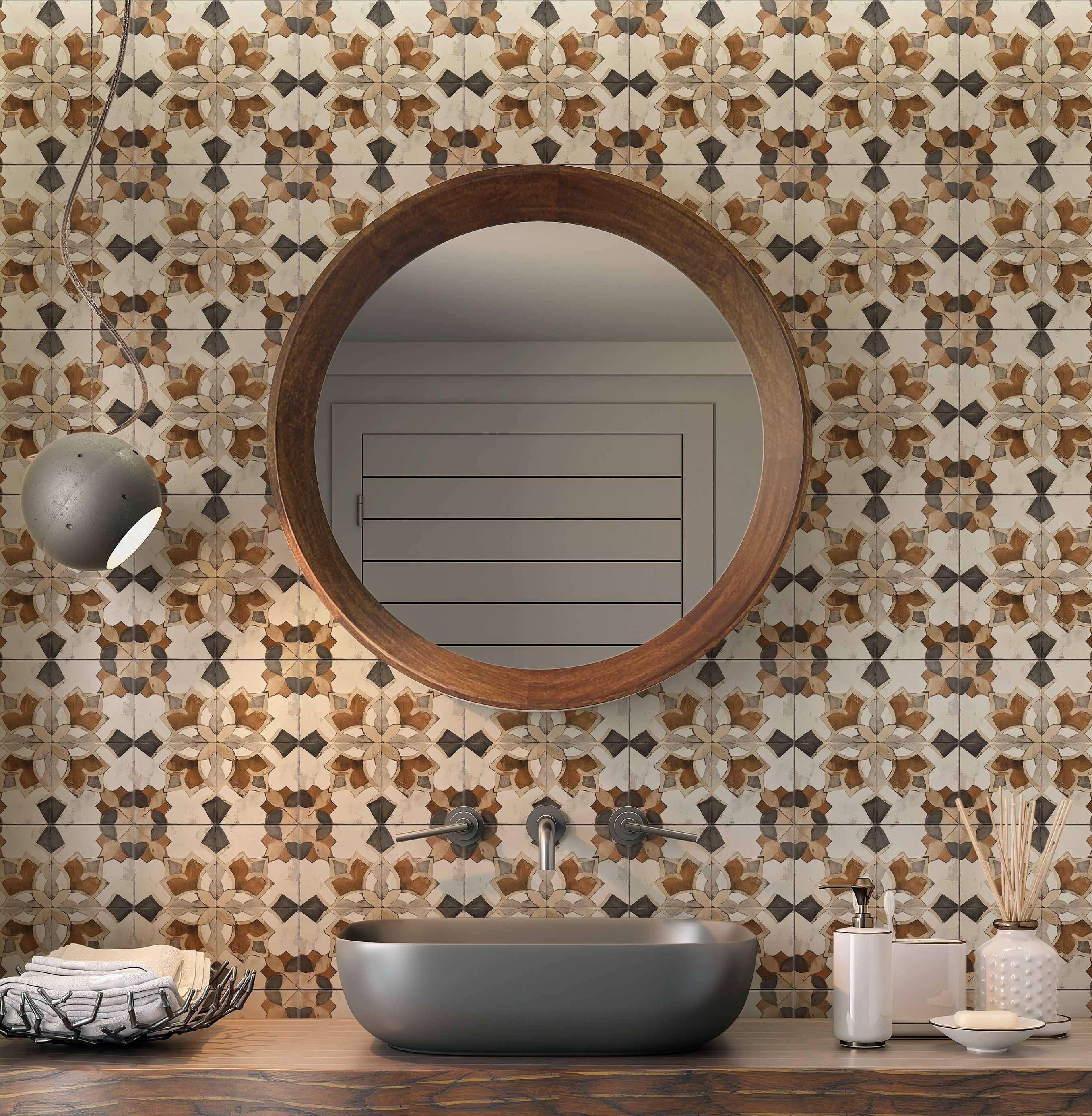 Vintage Neutral Tones Ceramic Tile Unique Patterned Kitchen Backsplash ...