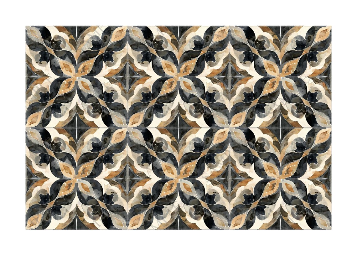 Black Tan Gray Patterned Ceramic Tile - Patterned Kitchen Backsplash ...