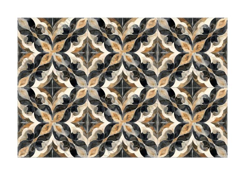 Black Tan Gray Patterned Ceramic Tile - Patterned Kitchen Backsplash ...