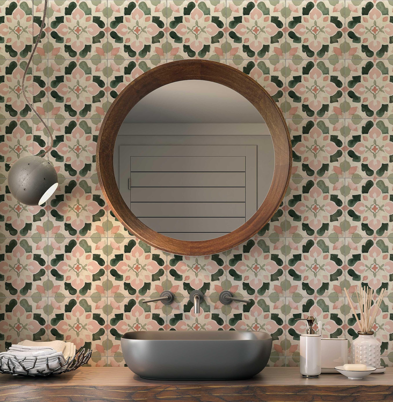 Pink and Green Vintage Design Ceramic Tile - Kitchen Backsplash Tile ...