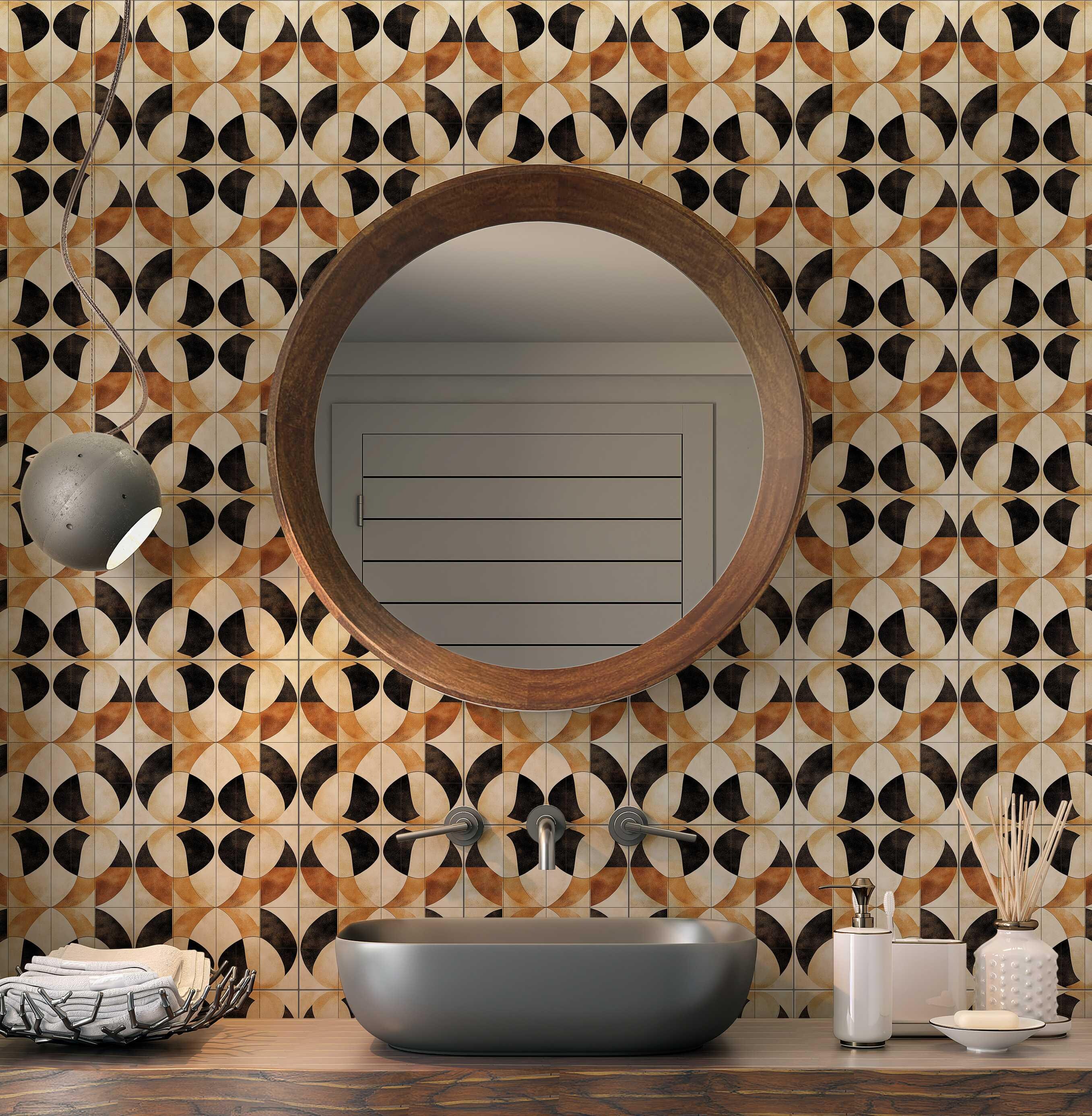 Black and Tan Patterned Ceramic Tile Patterned Kitchen Backsplash Tile ...
