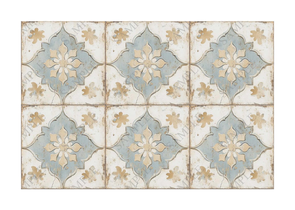 Aged Blue Beige Ceramic Tile Vintage Aged Design Tile - Unique ...
